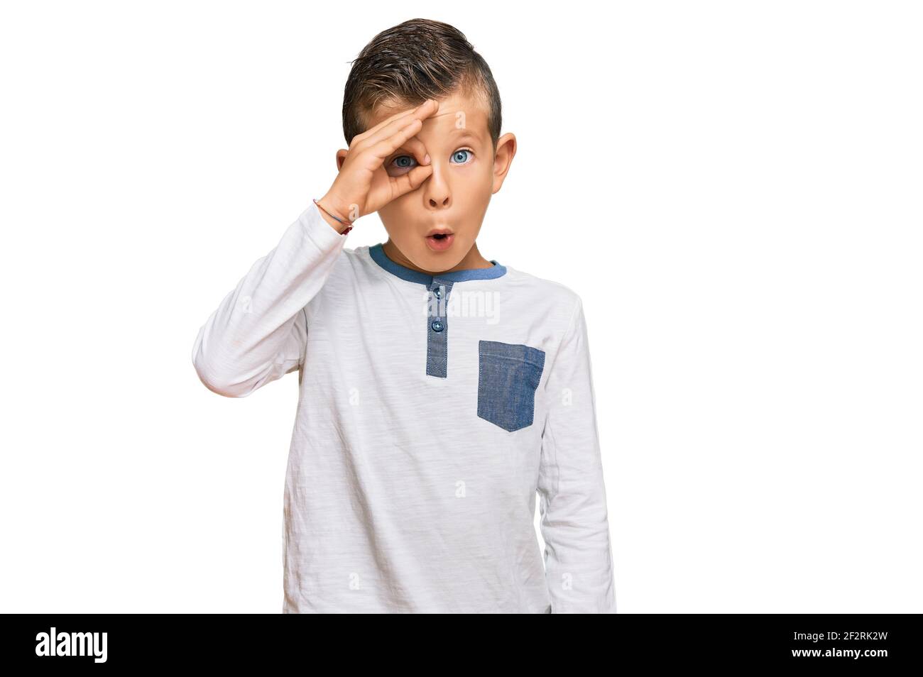 Adorable caucasian kid wearing casual clothes doing ok gesture shocked ...