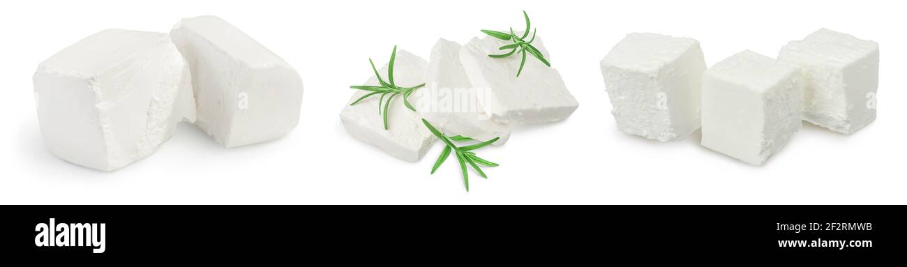 Feta cheese isolated on white background. With full depth of field. Set ...