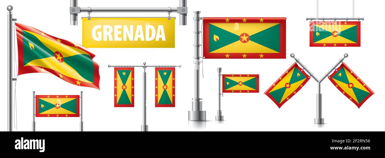 Vector set of the national flag of Grenada in various creative designs ...