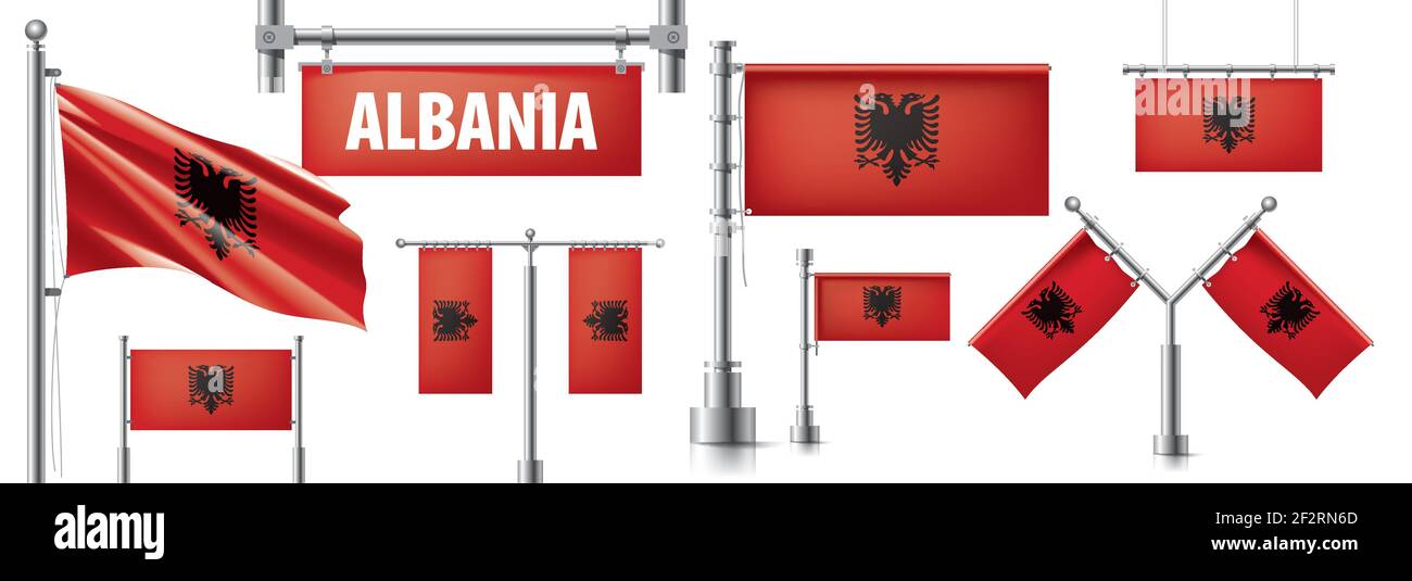 Vector set of the national flag of Albania in various creative designs ...