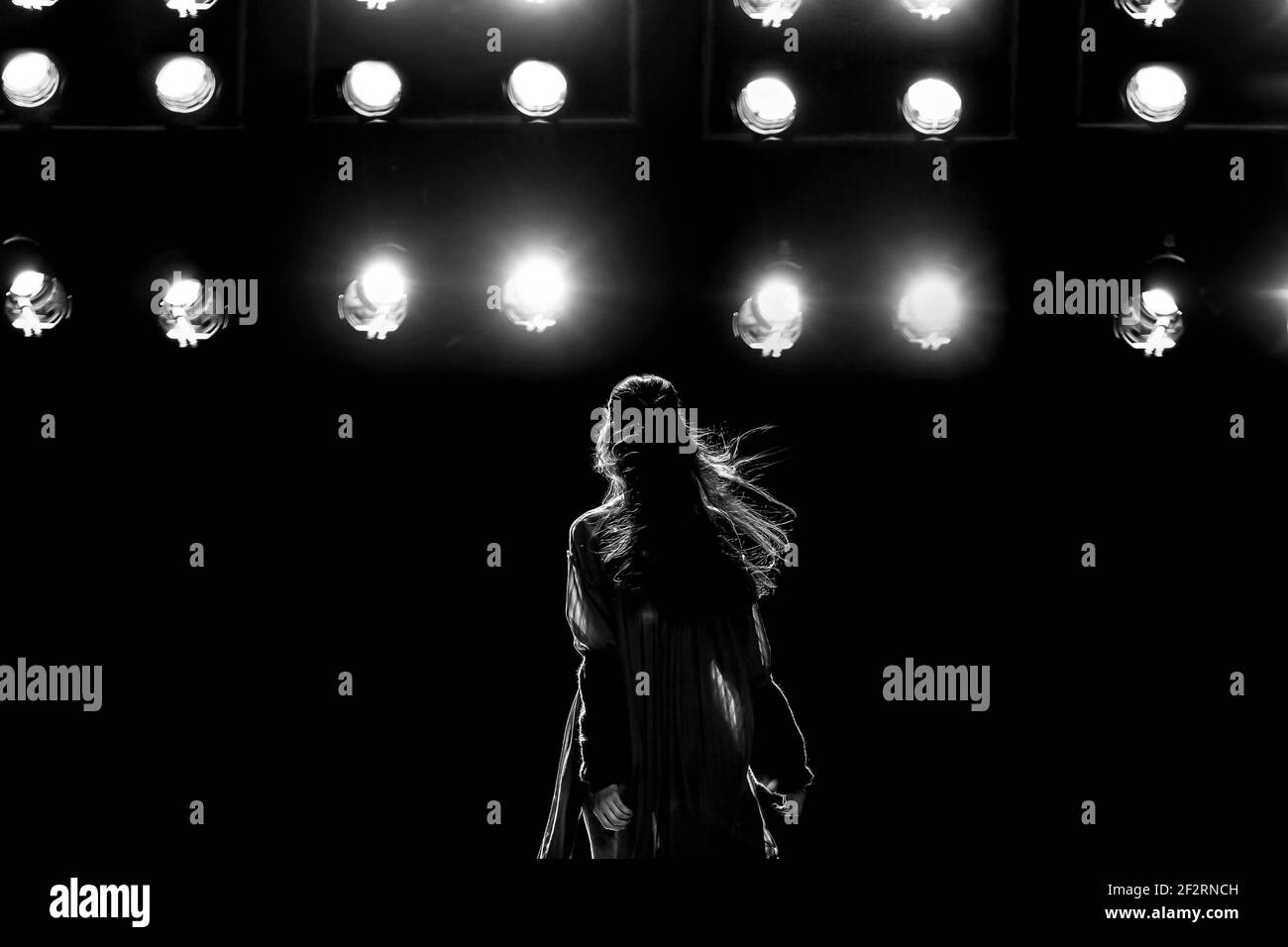 Fashion catwalk runway event, model walking the show finale Stock Photo ...