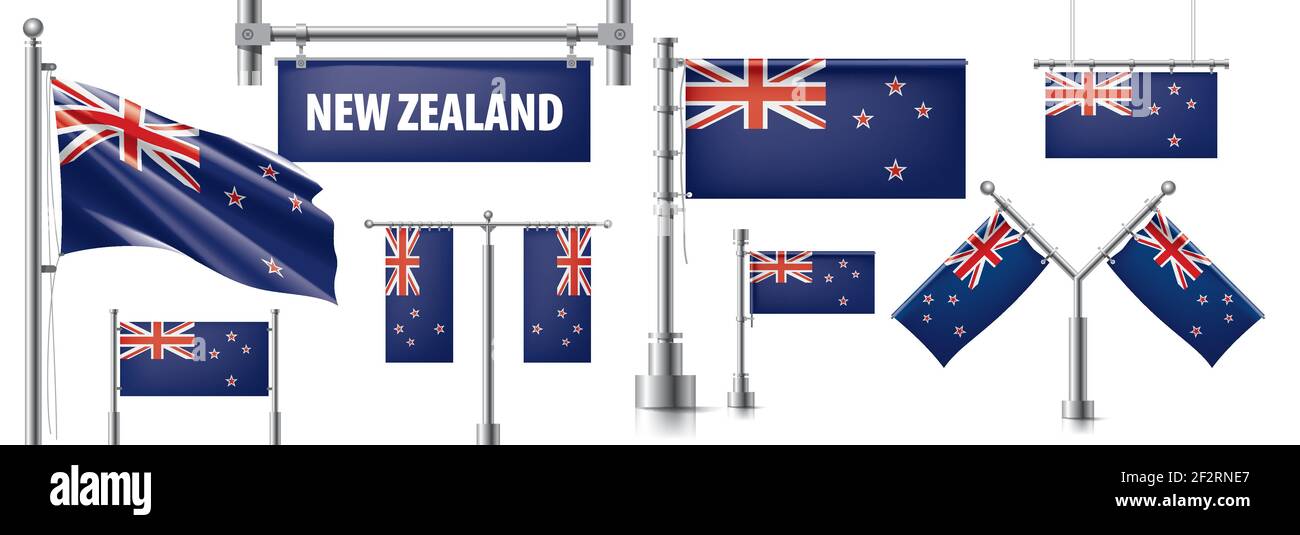 Vector set of the national flag of New Zealand in various creative ...