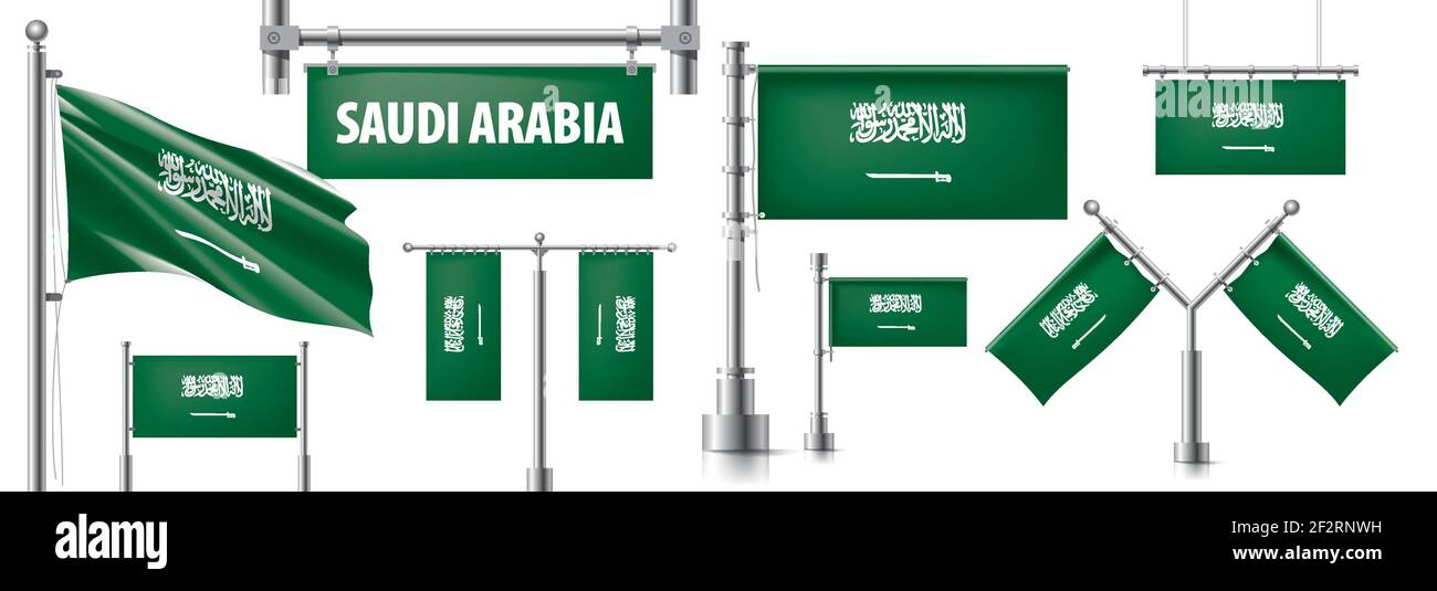 Vector set of the national flag of Saudi Arabia in various creative ...