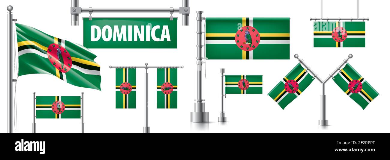 Vector set of the national flag of Dominica in various creative designs ...