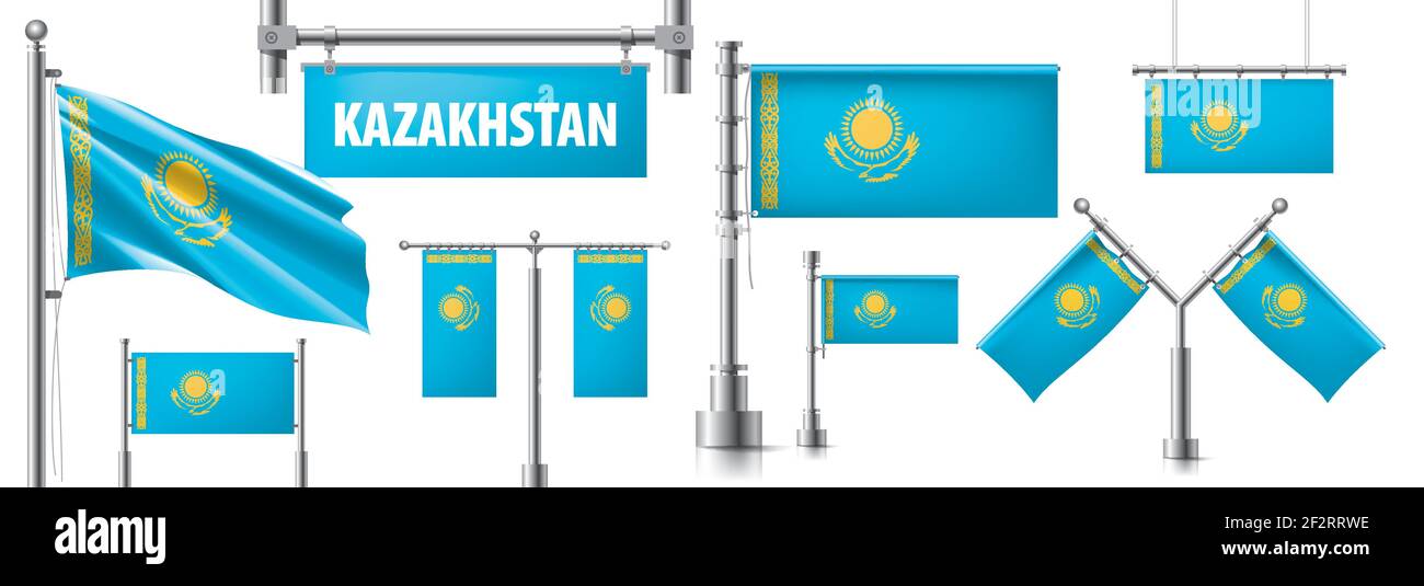 Vector set of the national flag of Kazakhstan in various creative ...