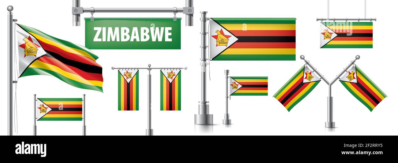 Vector set of the national flag of Zimbabwe in various creative designs ...