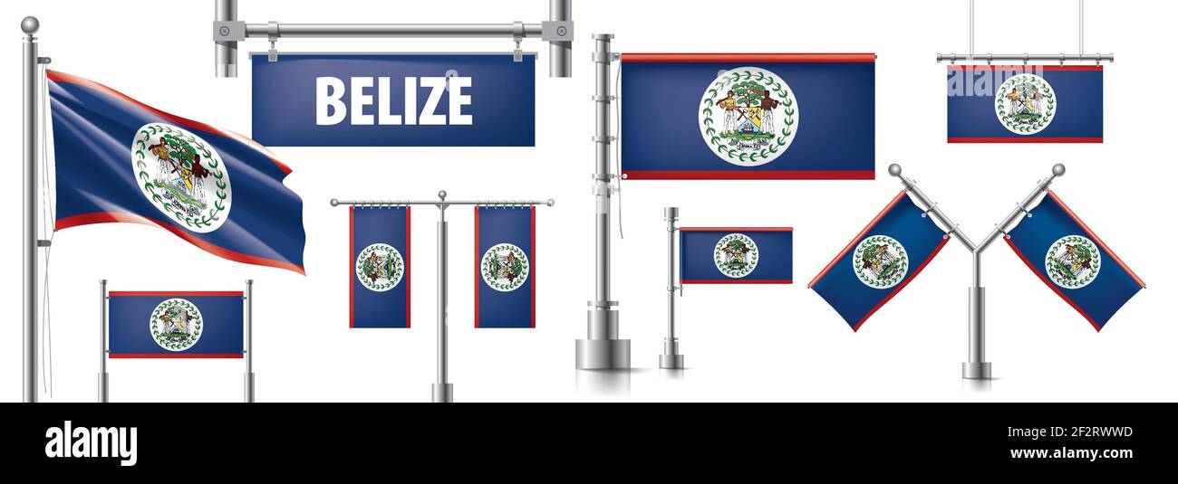 Vector set of the national flag of Belize in various creative designs ...