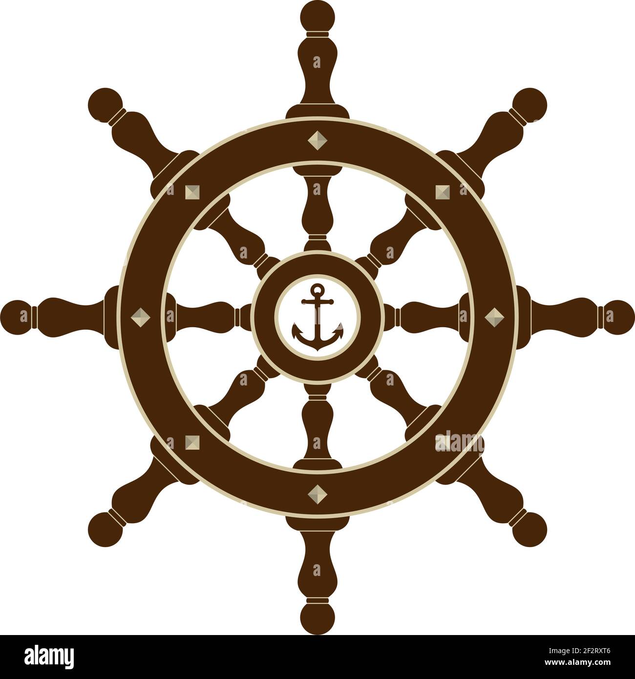 Nautical Steering wheel in brown and gold as vector on an isolated ...