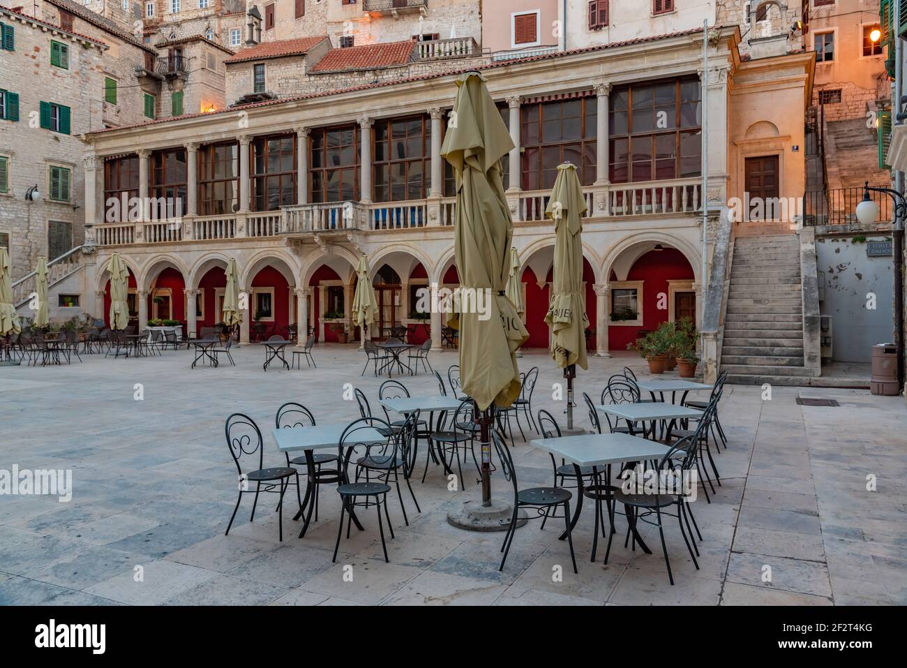 Sunrise view of town hall of Croatian town Sibenik Stock Photo - Alamy