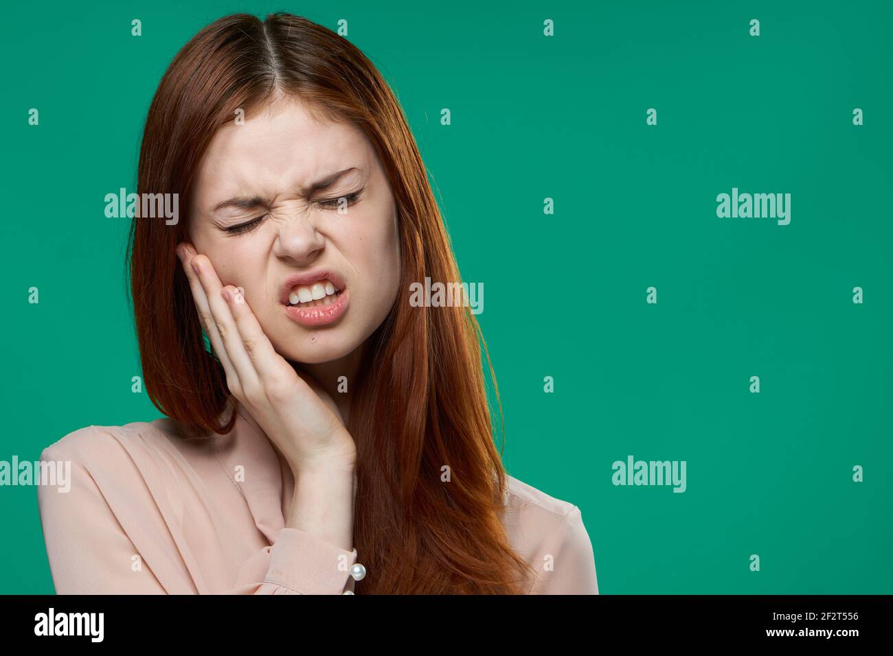 emotional woman eyes closed displeased facial expression isolated ...