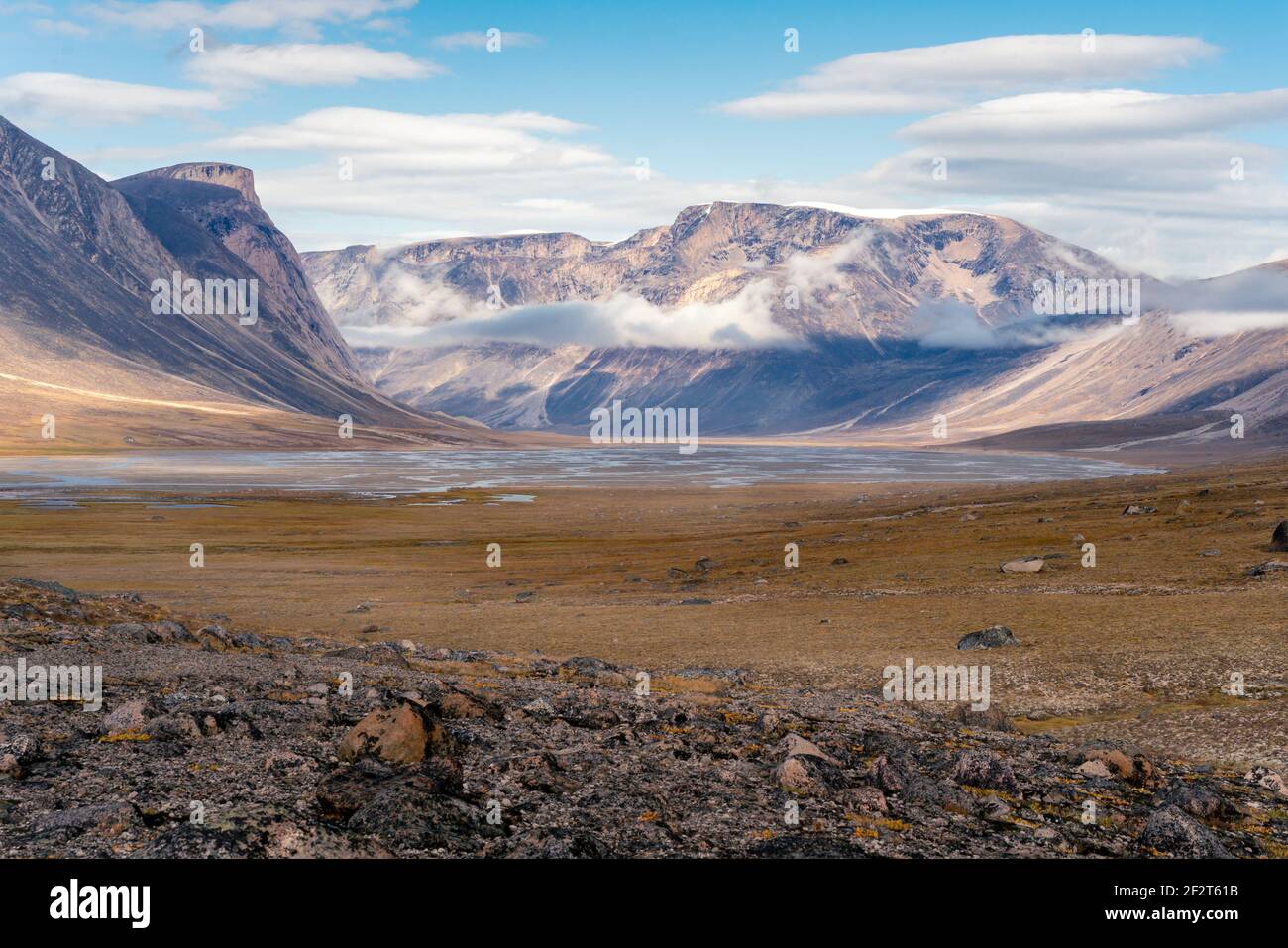 Owl River bed near Mt. Asgard, in arctic remote valley, Akshayuk Pass ...