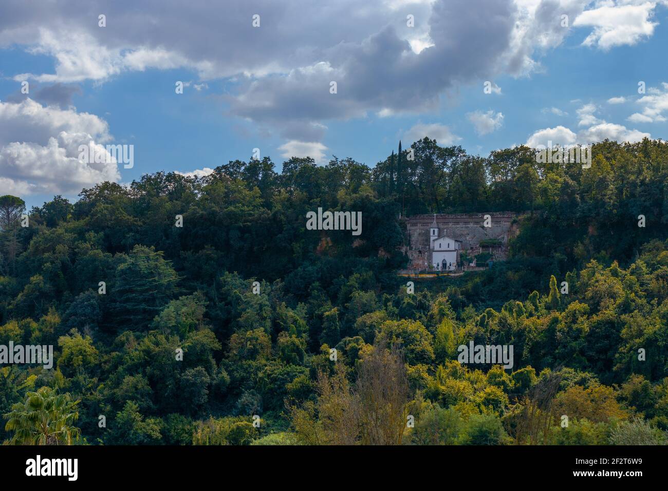 Beautiful panoramic view of the ancient church (Eremo della Santissima ...