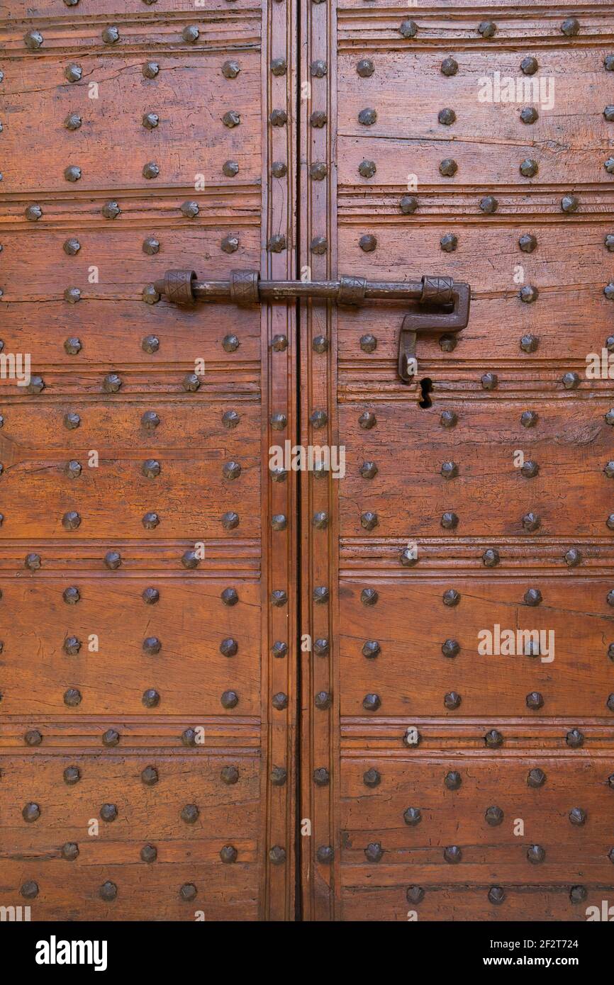 Wooden door with ancient patten Stock Photo - Alamy