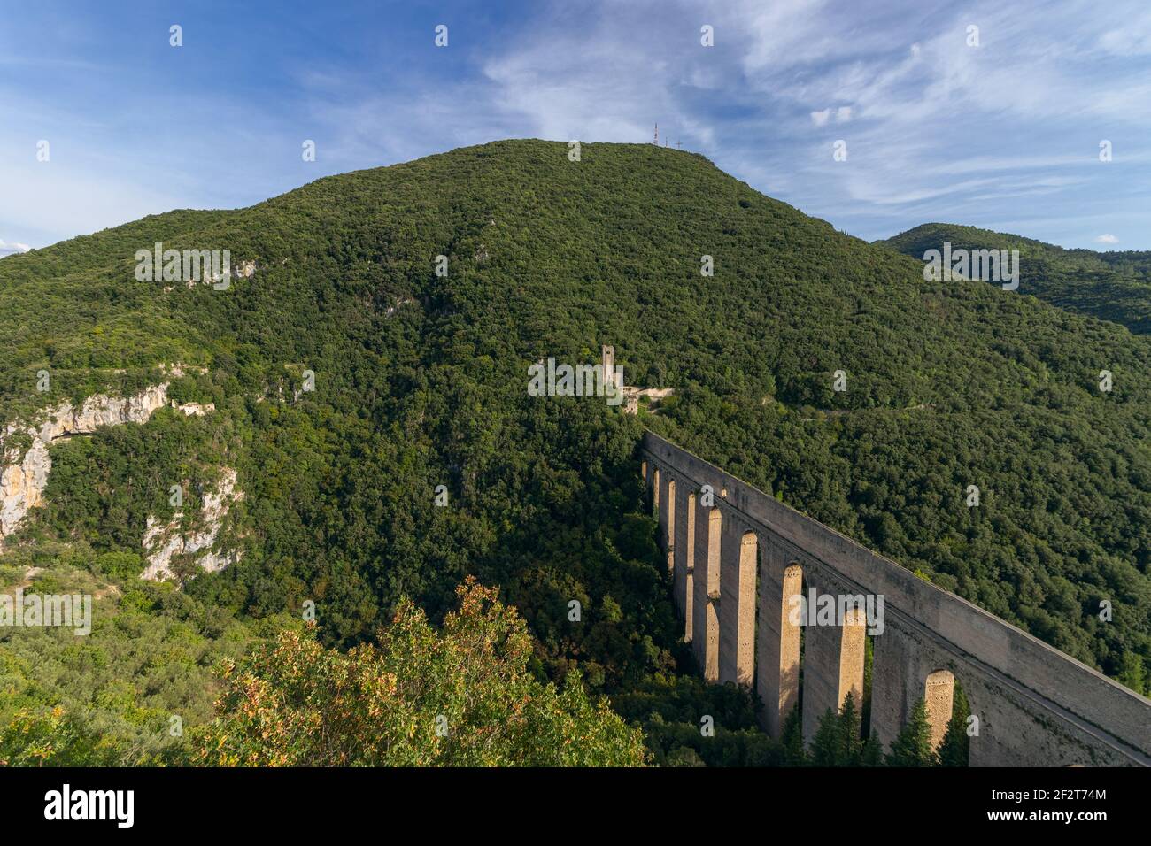 View of the Bridge of Tower (Ponte delle Torri) medieval aqueduct with ...