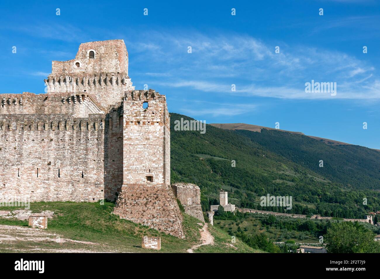 View of castle (Rocca Maggiore), medieval fortress dominating the city ...
