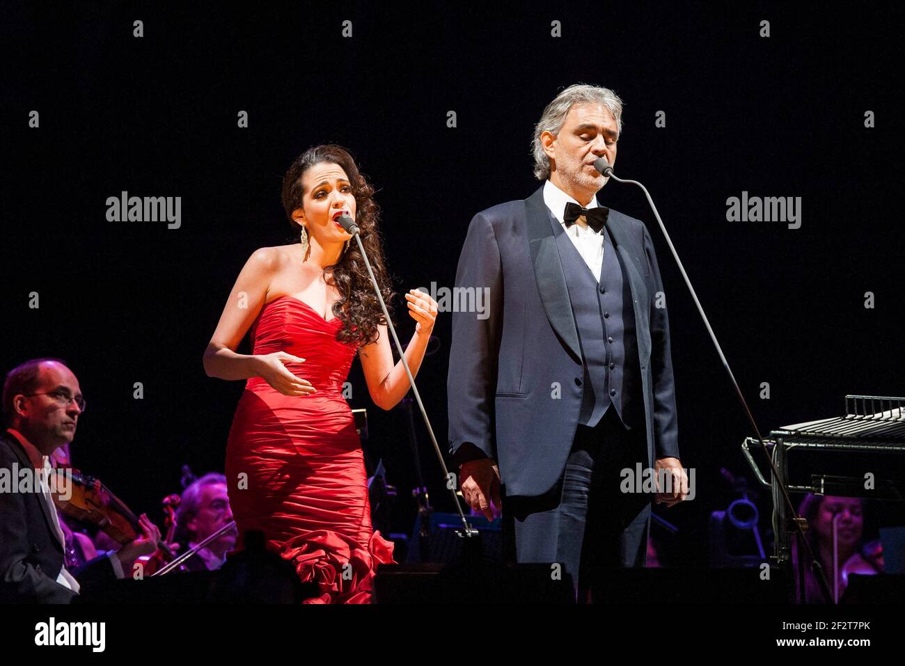 Soprano Maria Aleida joins Andrea Bocelli on stage at the O2 Arena ...