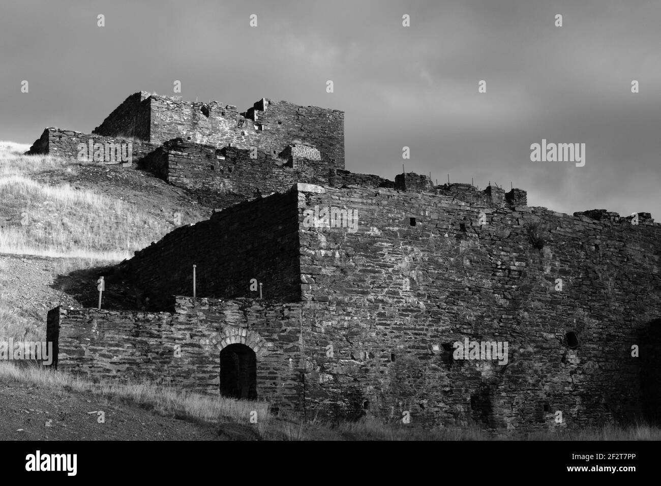 Old mine ruins near Trisant, Ceredigion , Wales. A group of derelict ...