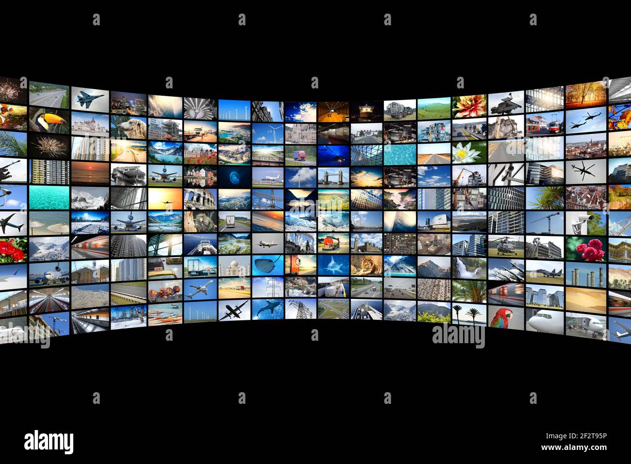Wall of screens - streaming media, cable, Internet concept - 3D ...