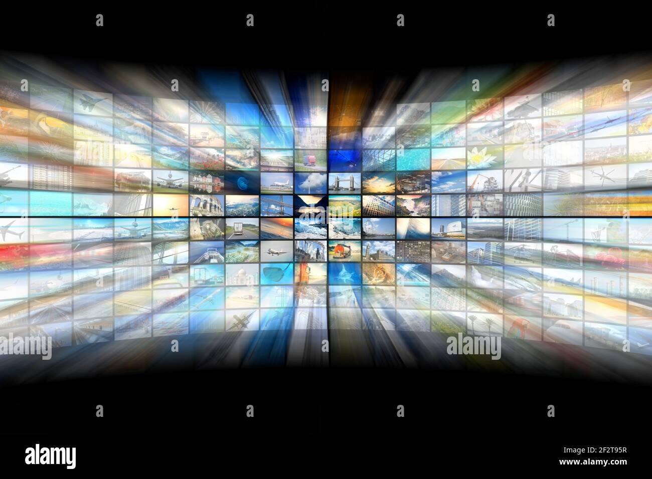 Wall of screens - streaming media, cable, Internet concept - 3D ...
