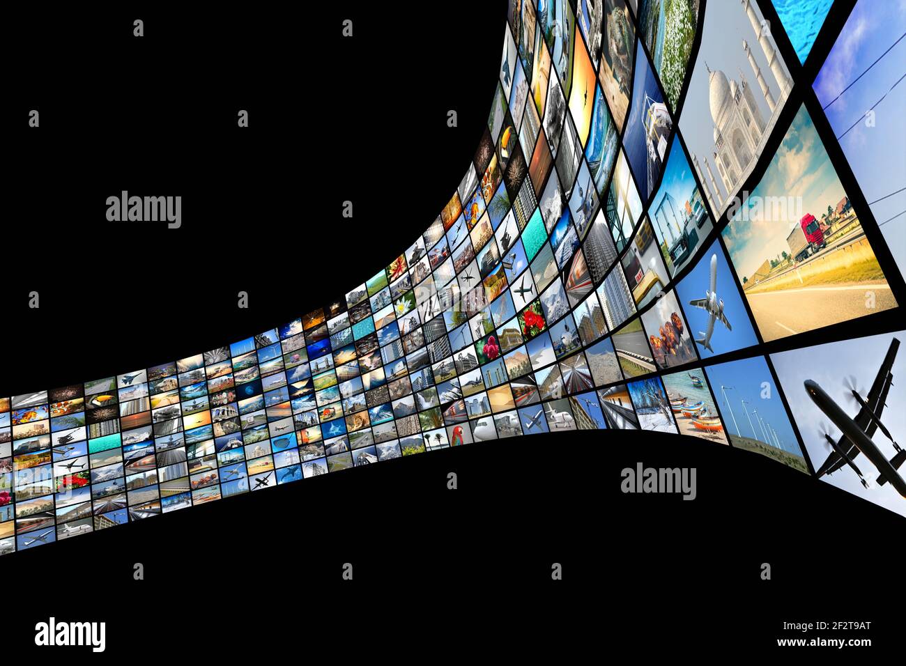 Wall of screens - streaming media, cable, Internet concept - 3D ...
