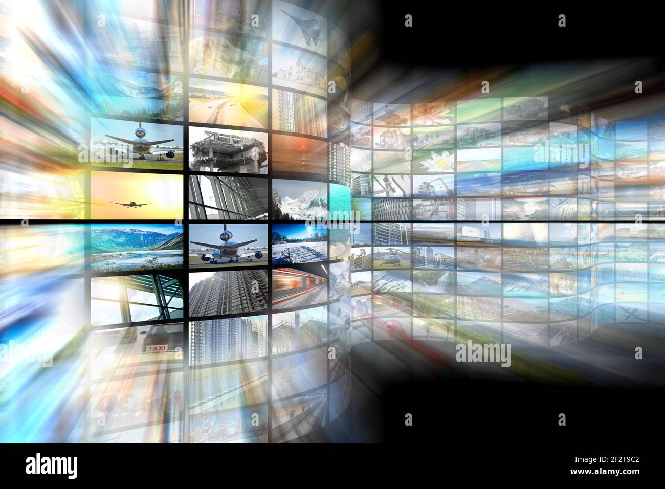 Wall of screens - streaming media, cable, Internet concept - 3D ...
