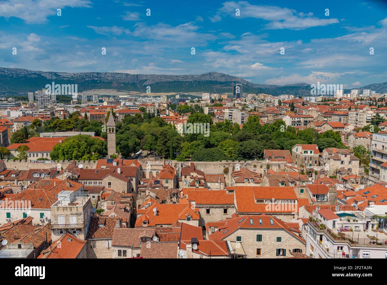 Aerial view of red rooftops of houses in the old town of Split, Croatia ...