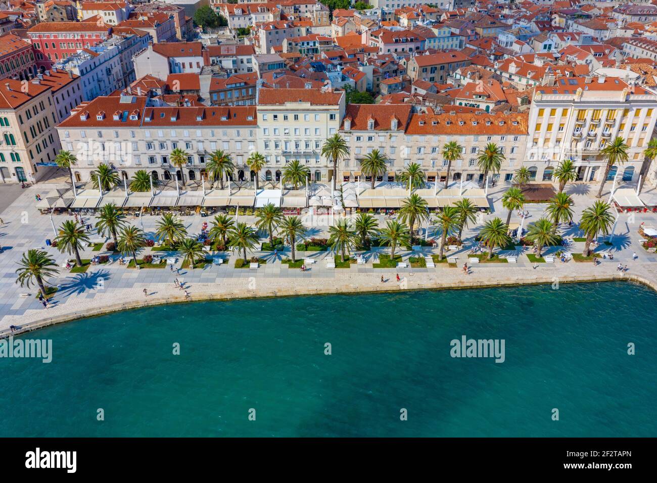 Aerial view of cityscape of Croatian city Split behind Riva promenade ...