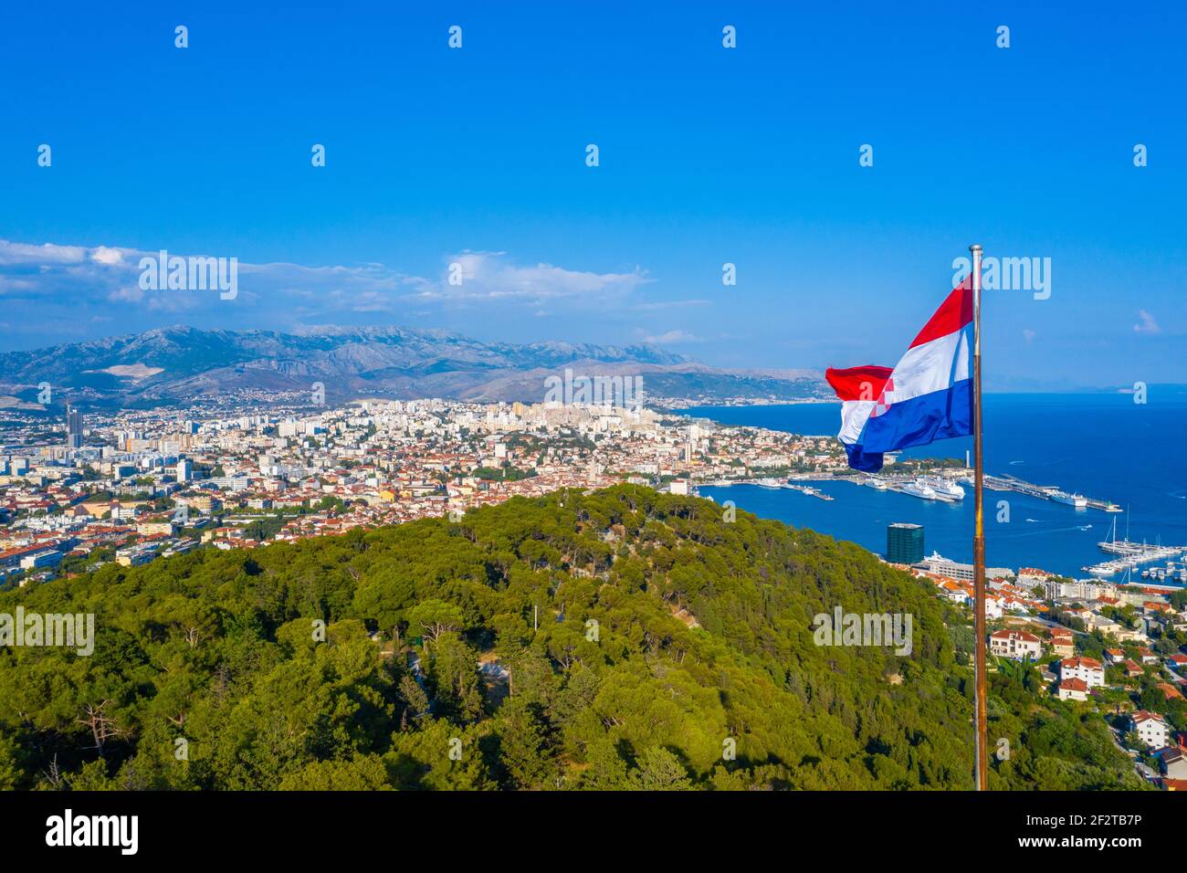 Croatian flag waving at Marjan hill with Split in Background, Croatia ...