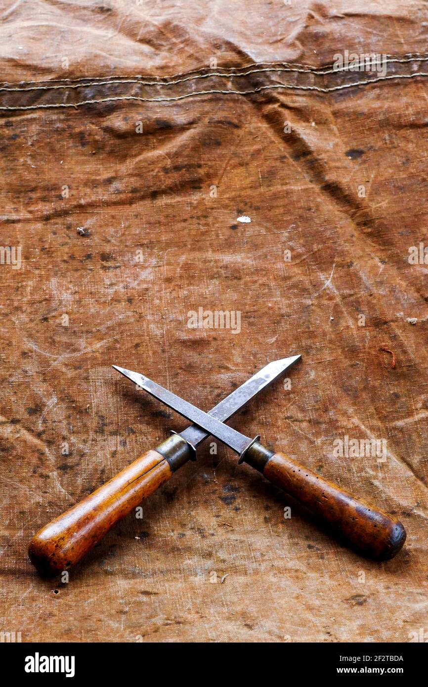 Vintage handmade sharp tools, France Stock Photo - Alamy