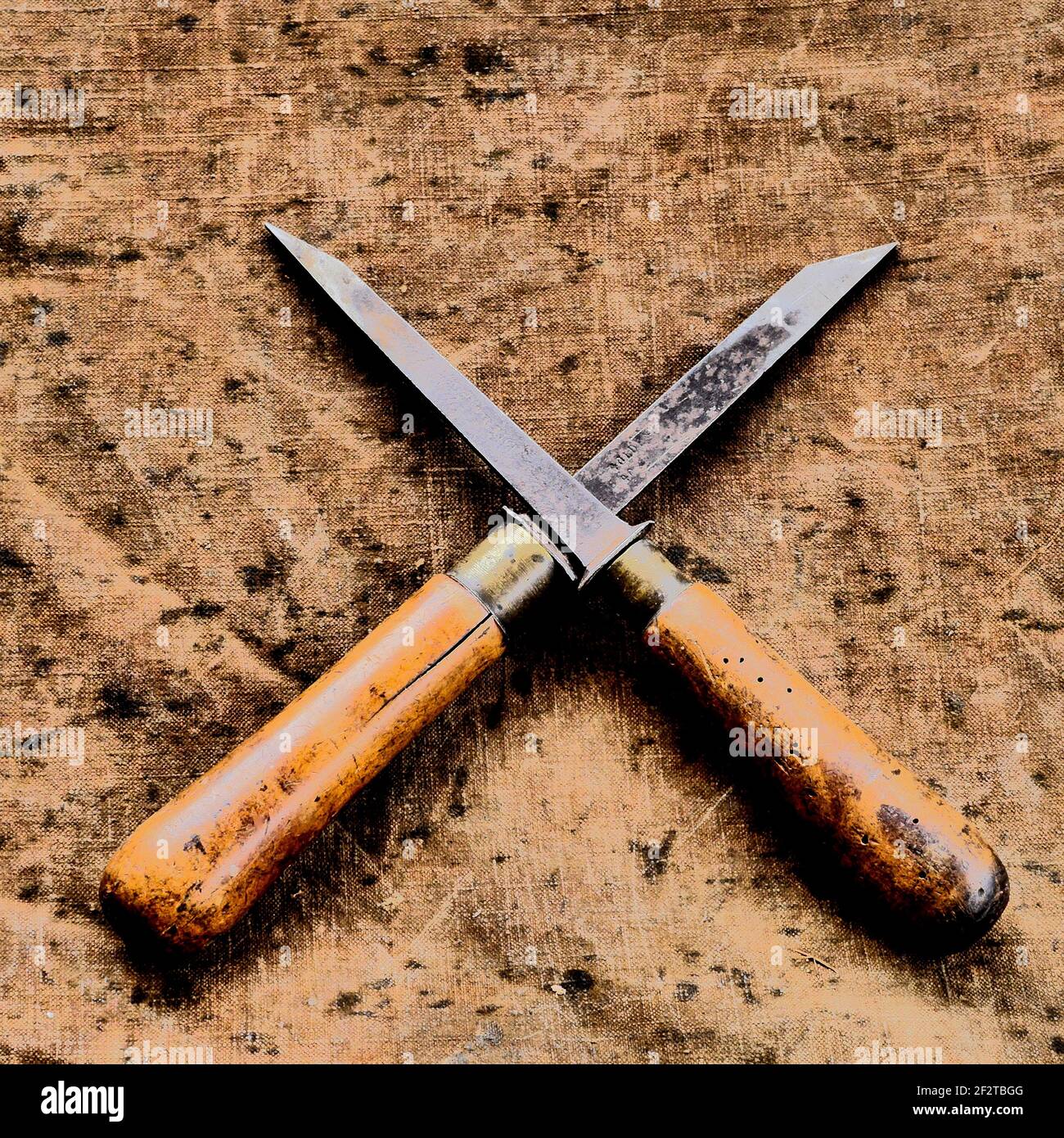 Vintage handmade sharp tools, digitally filtered view, France Stock ...