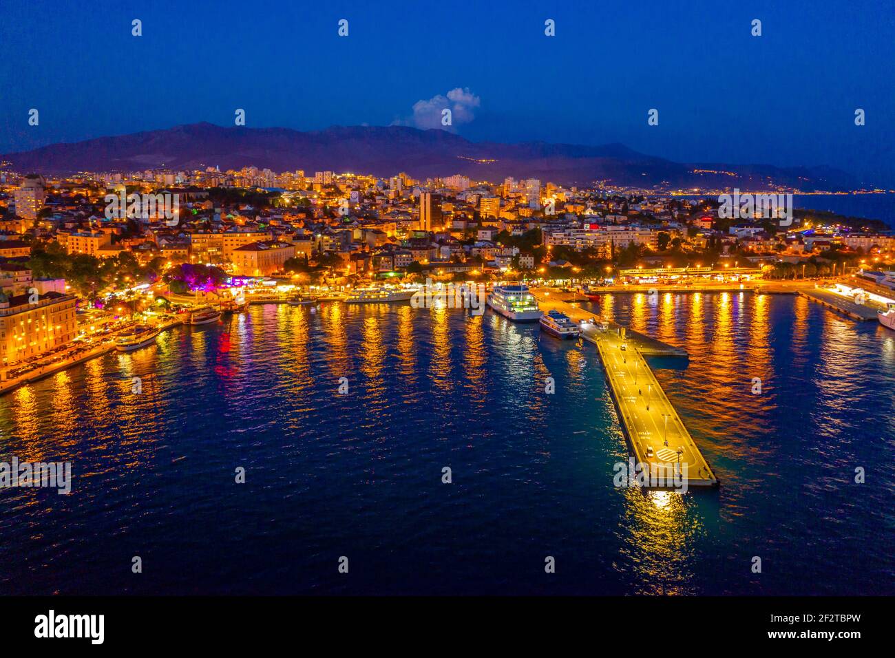 Night aerial view of Croatian city Split Stock Photo - Alamy