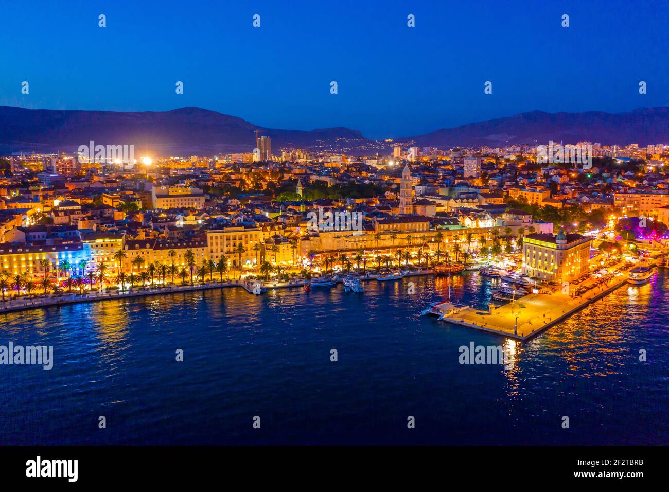 Night aerial view of Croatian city Split Stock Photo - Alamy