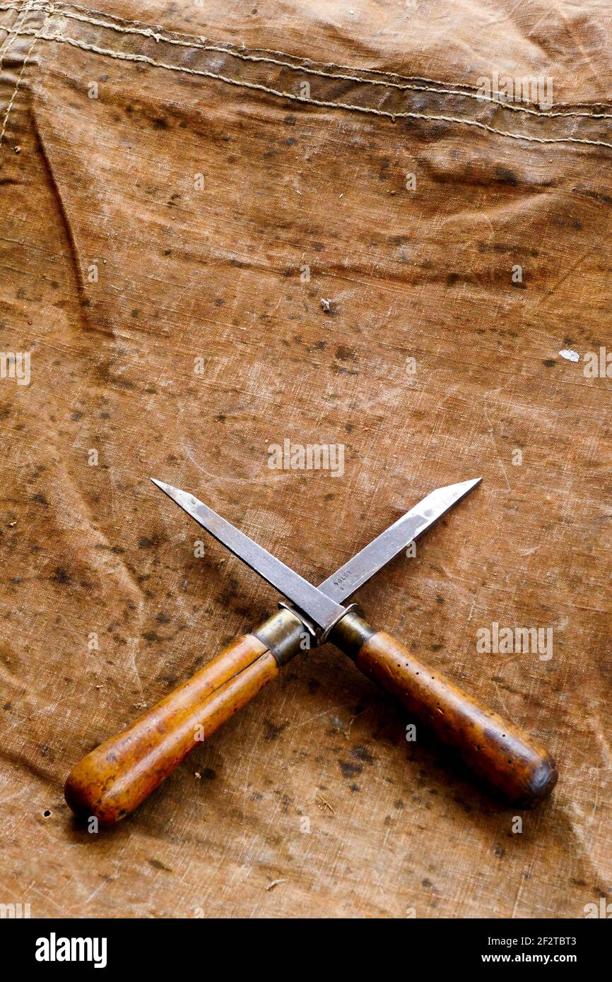 Vintage handmade sharp tools, France Stock Photo - Alamy