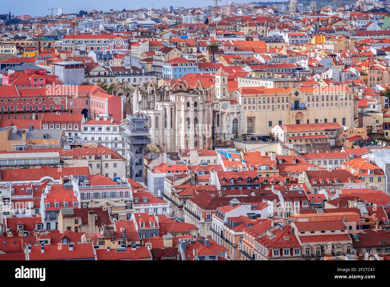 Beautiful panoramic view of Lisbon city with a focus on famous ...