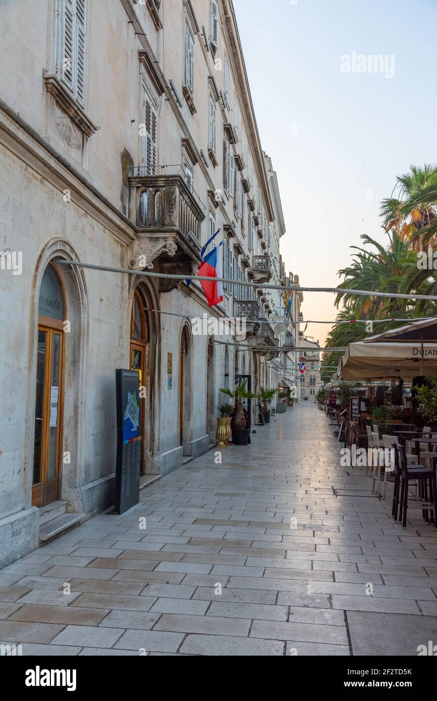 Sunrise at Riva promenade in Split with Marjan hill, Croatia Stock ...
