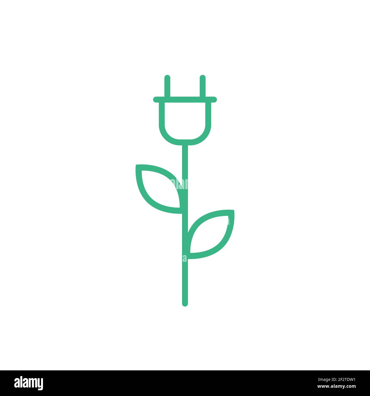 Green plant with a plug and a leaf line icon. Eco friendly energy ...