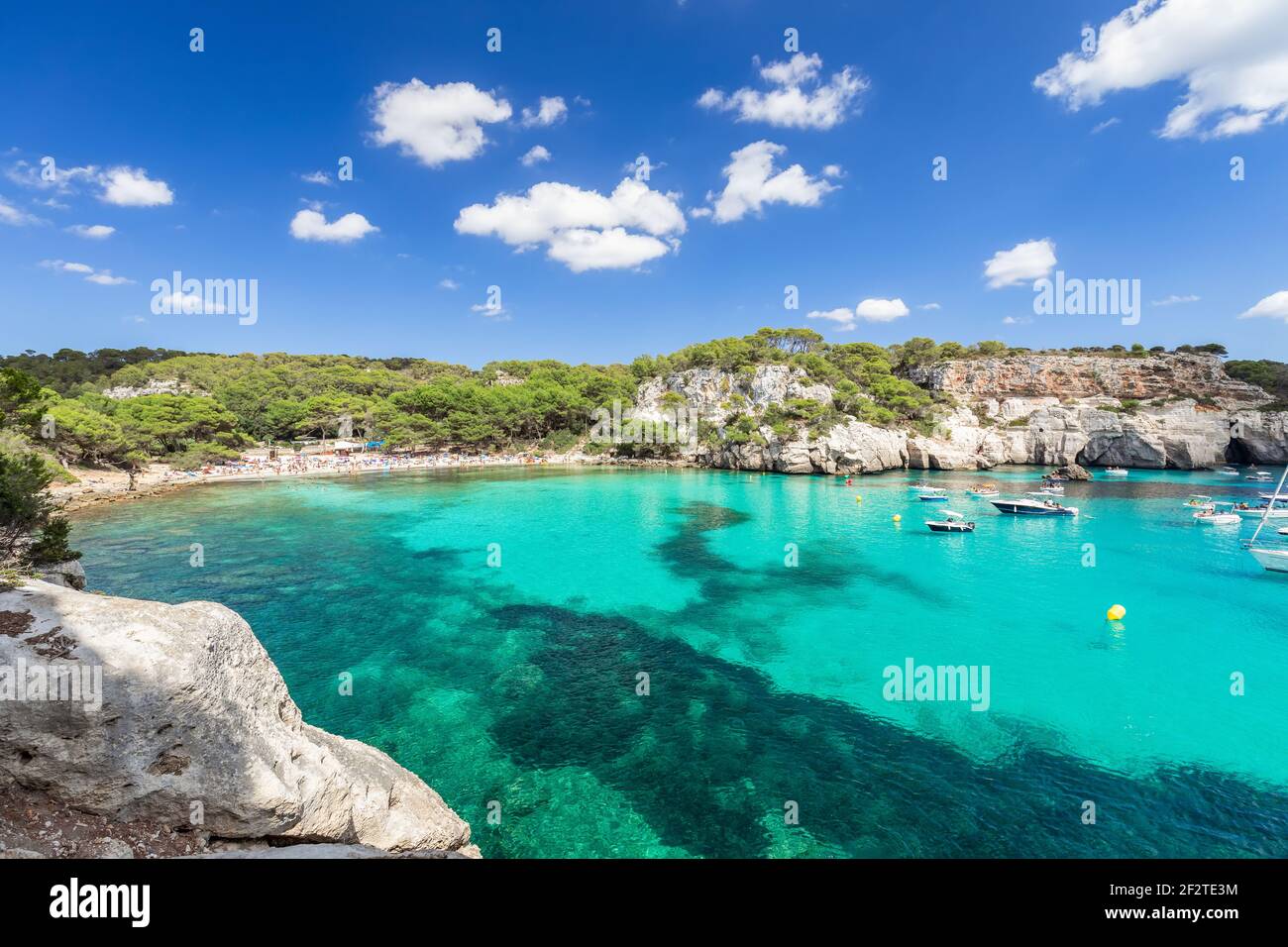 Panoramic view of the most beautiful beach Cala Macarella of Menorca ...