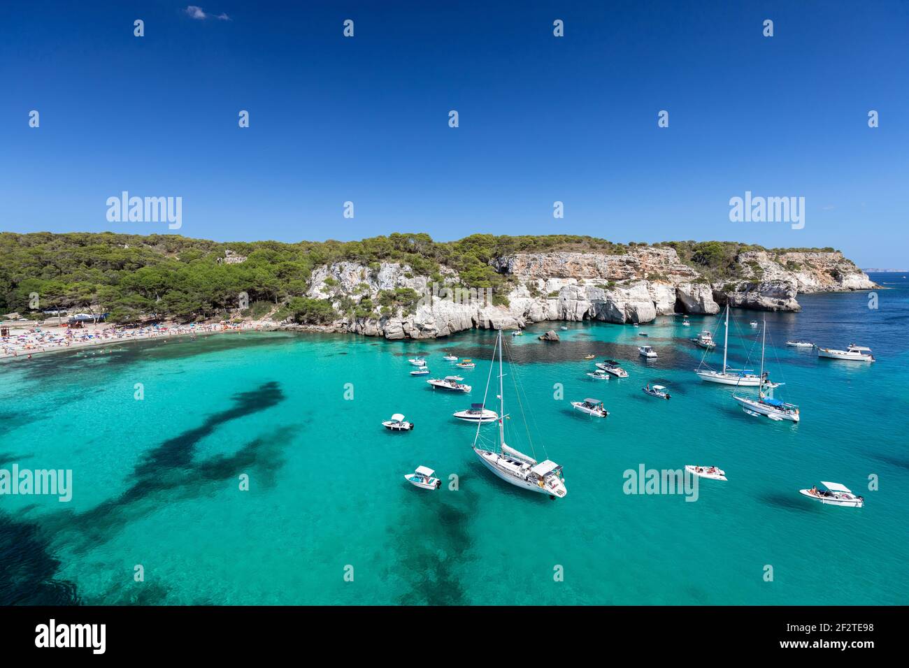 Panoramic view of the most beautiful beach Cala Macarella of Menorca ...