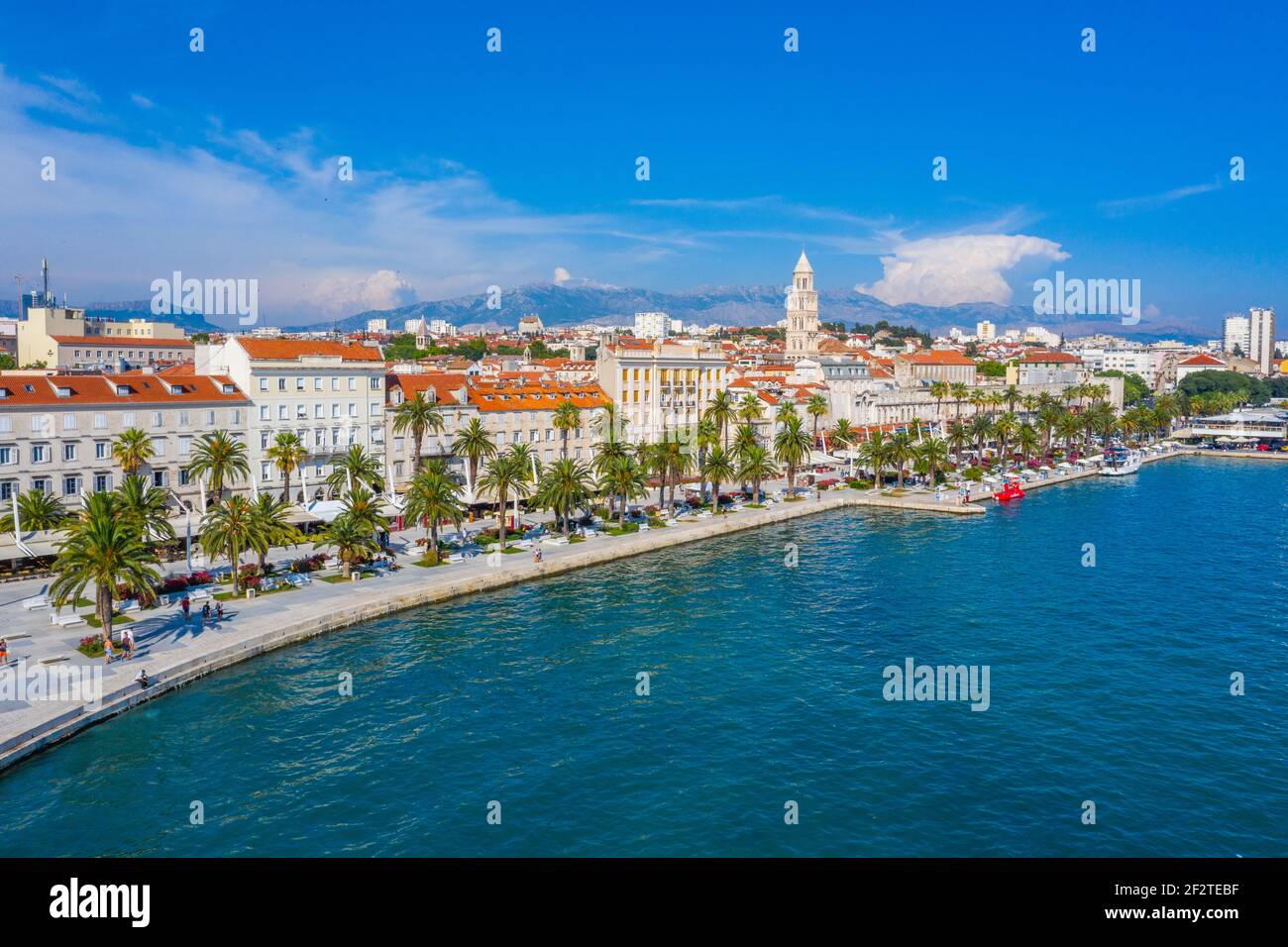 Aerial view of cityscape of Croatian city Split behind Riva promenade ...