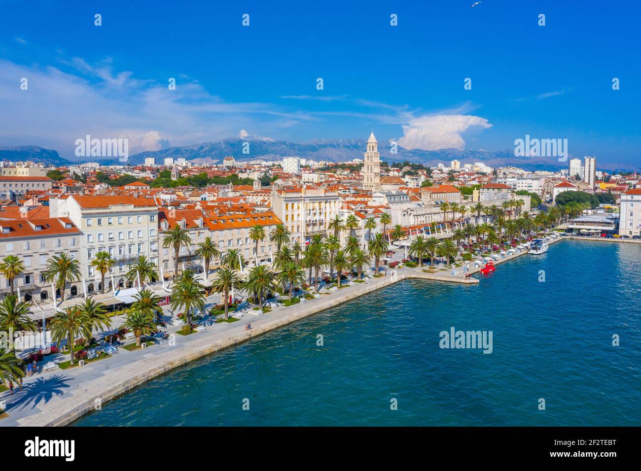 Aerial view of cityscape of Croatian city Split behind Riva promenade ...