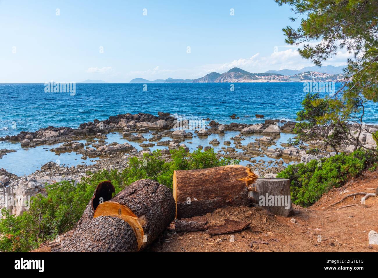 Dubrovnik viewed from a rocky beach at Lokrum island, Croatia Stock ...