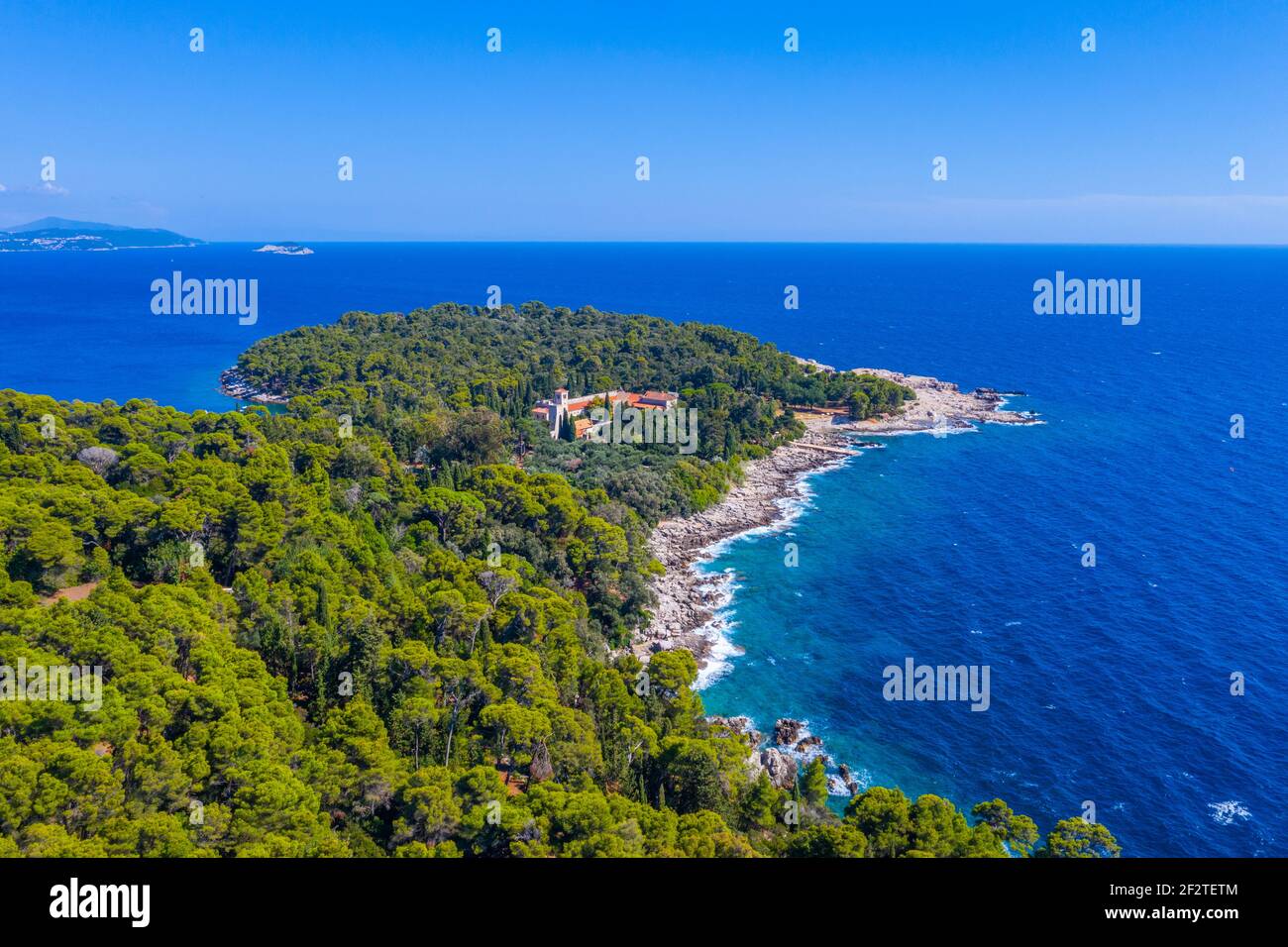 Aerial view of Lokrum island in Croatia with benedictine Monastery Of ...