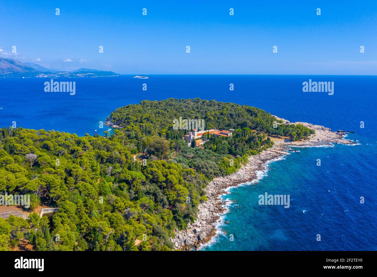 Aerial view of Lokrum island in Croatia with benedictine Monastery Of ...