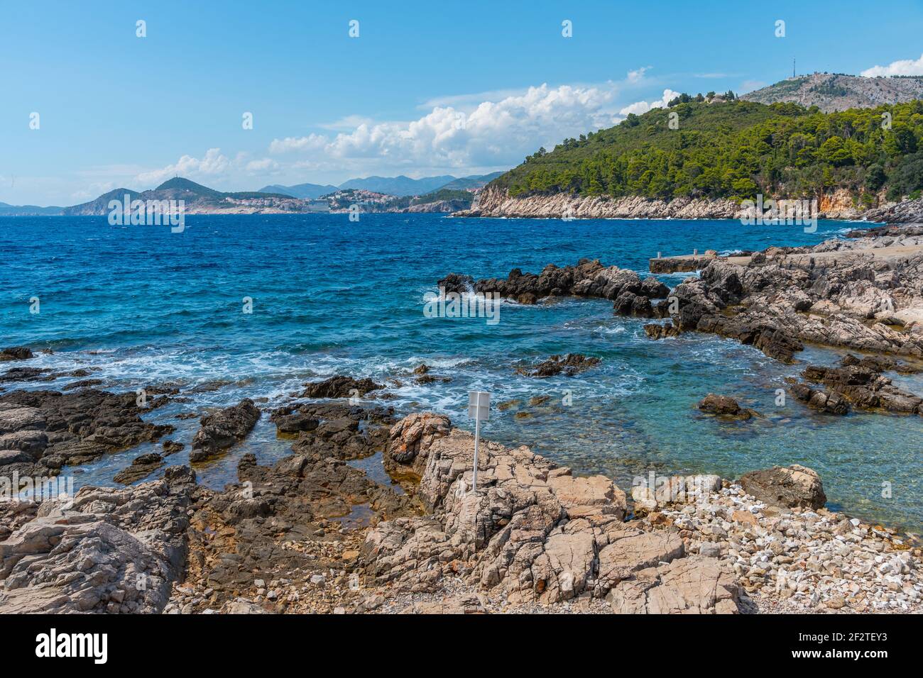 Dubrovnik viewed from a rocky beach at Lokrum island, Croatia Stock ...
