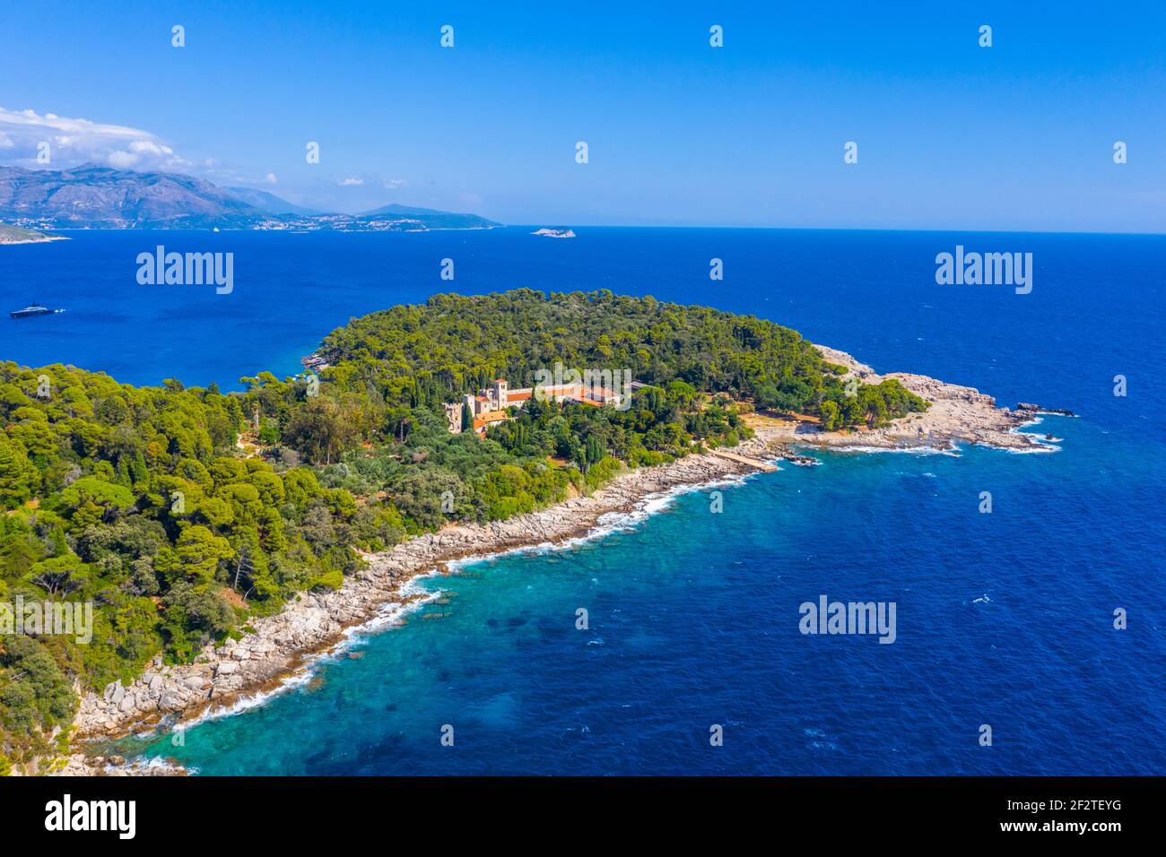 Aerial view of Lokrum island in Croatia with benedictine Monastery Of ...