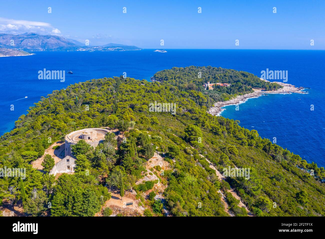 Aerial view of Lokrum island in Croatia with benedictine Monastery Of ...
