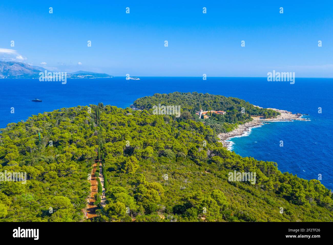 Aerial view of Lokrum island in Croatia with benedictine Monastery Of ...