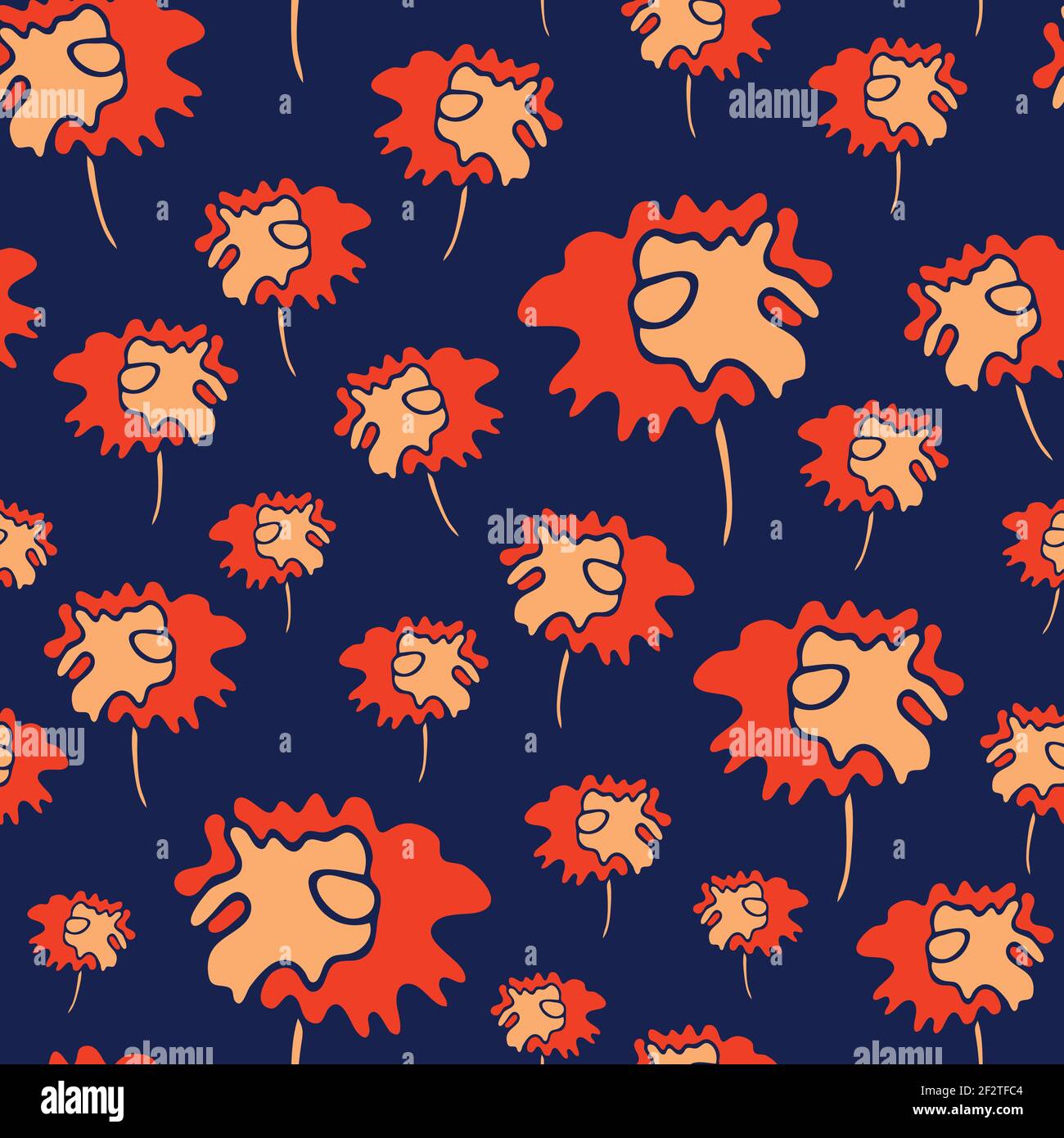 Seamless vector pattern with retro flowers. Abstract flower bloom on ...