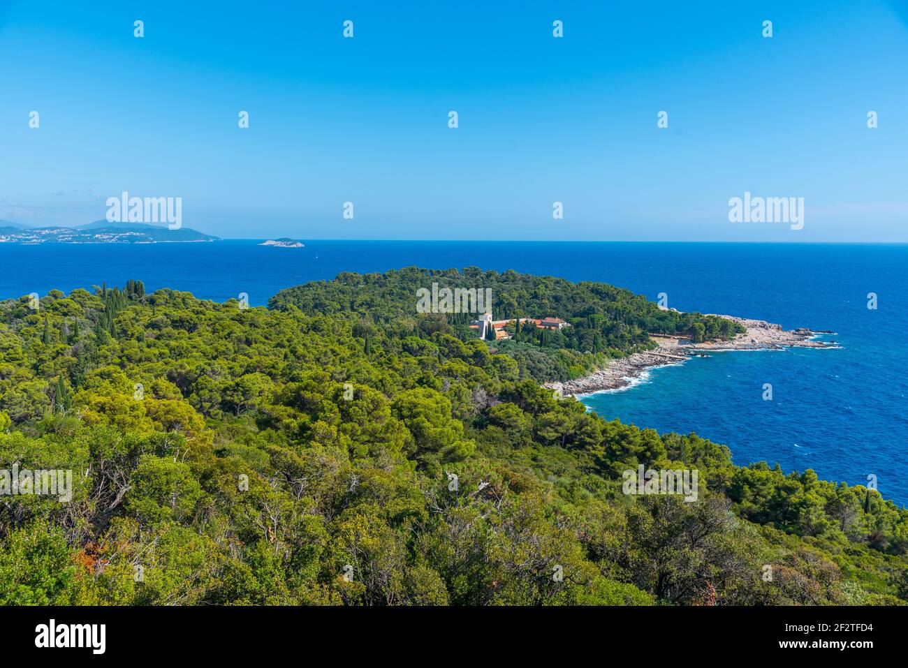 Aerial view of Lokrum island in Croatia with benedictine Monastery Of ...