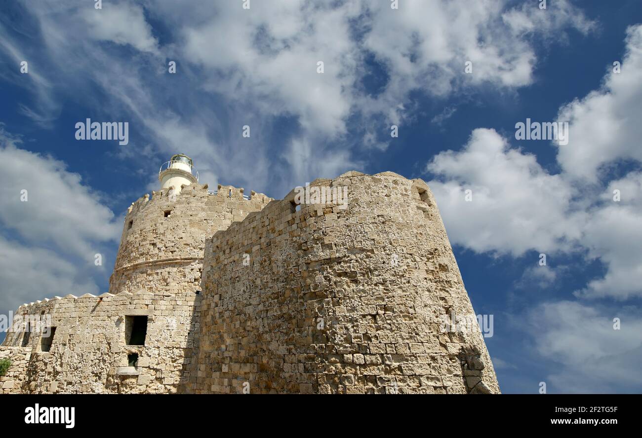 Rhodes Tower of St. Nicholas, Greece Stock Photo - Alamy